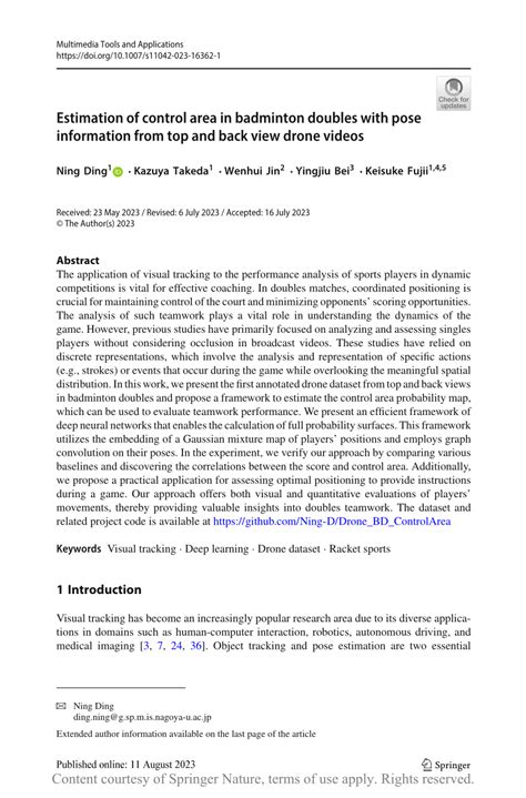 PDF Estimation Of Control Area In Badminton Doubles With Pose Information From Top And Back