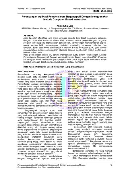 Pdf Perancangan Aplikasi Pembelajaran Steganografi Dengan Menggunakan Metode Computer Based