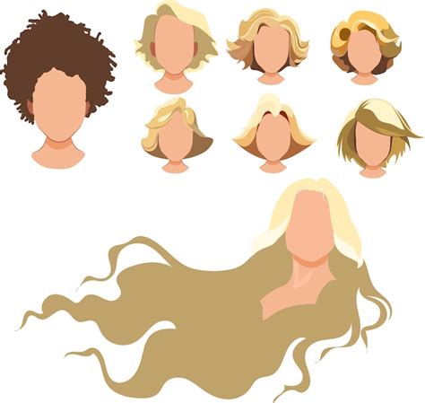 Un Conjunto De Cabezas Femeninas Con Diferentes Peinados Vector Premium