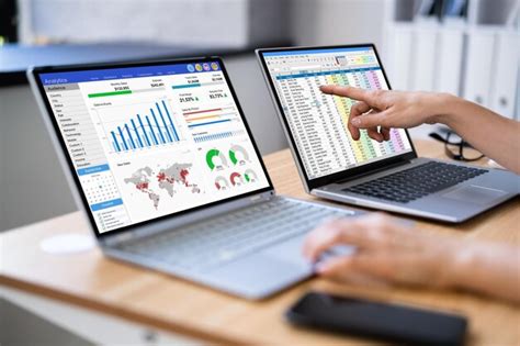 금융 Kpi 대시보드 보고서 및 스프레드시트 소프트웨어 프리미엄 사진