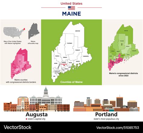 Maines Counties Map And Congressional Districts Vector Image