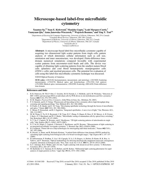 Pdf Microscope Based Label Free Microfluidic Cytometry