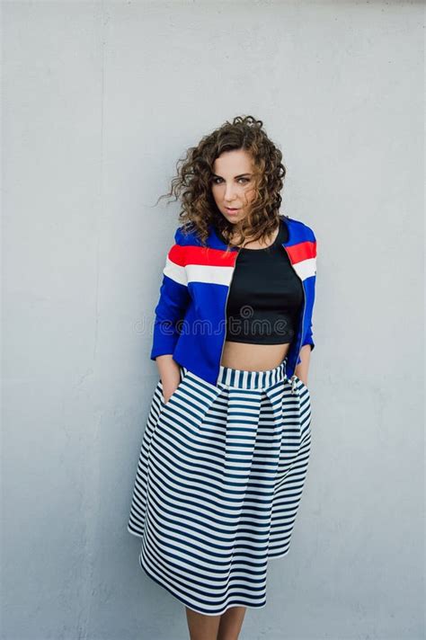 Beautiful Young Brunette Girl With Long Wavy Hair Thin Slender Figure