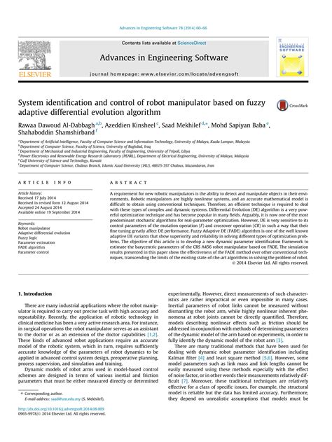 Solution 2014 62 System Identification And Control Of Robot Manipulator Based On Fuzzy Adaptive