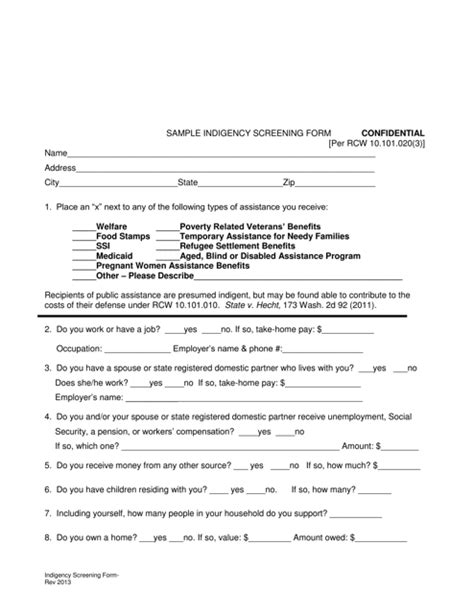 Washington Indigency Screening Form Fill Out Sign Online And