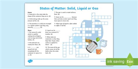 States Of Matter Solid Liquid Or Gas Crossword Twinkl