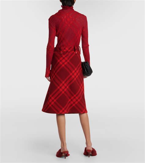 Burberry Check Wool Midi Skirt In Red Burberry Mytheresa
