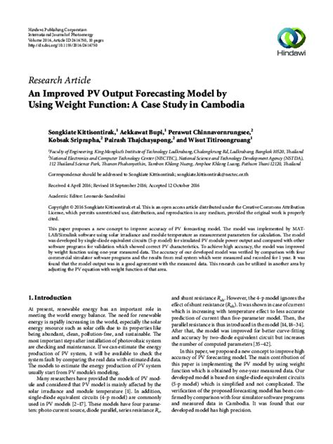 pdf an improved pv output forecasting model by using weight function