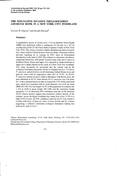 Pdf The Non Native Invasive Phellodendron Amurense Rupr In A New York City Woodland