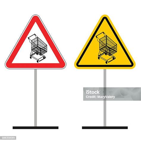 Signe Davertissement Du Panier Dachat Dattention Dangers Panneau Jaune