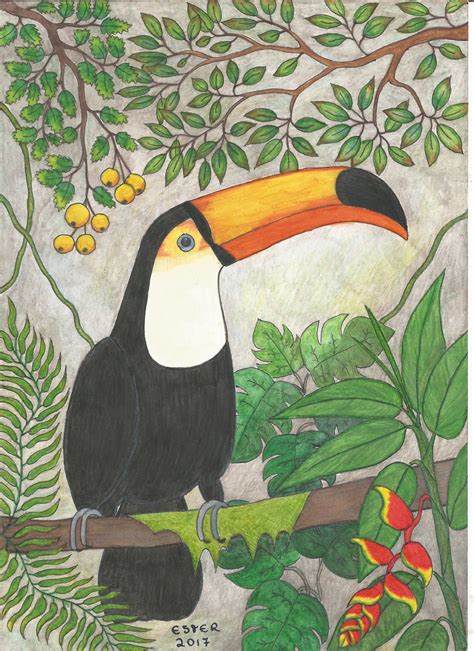 Amazônia Tropical Desenho feito lápis aquarela por Ester Cristina