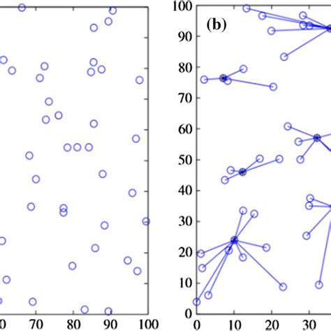 network node configuration diagram a random network of 100 nodes b