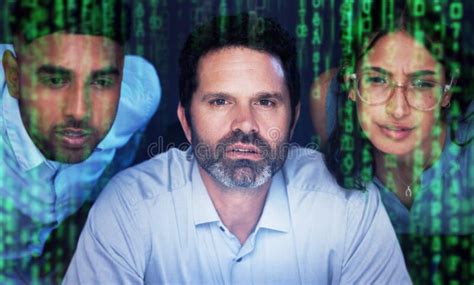 Face Cyber Security Or Programmer Team Thinking At Night On Ux Seo