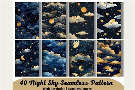40 Night Sky Seamless Pattern Graphic By 99centscrafts · Creative Fabrica