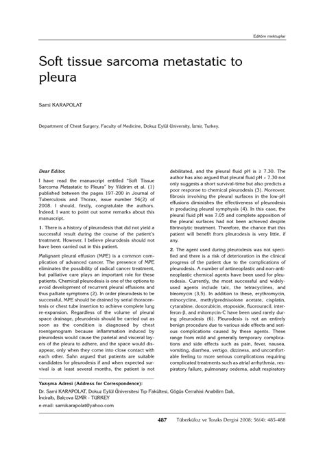 Pdf Soft Tissue Sarcoma Metastatic To Pleura