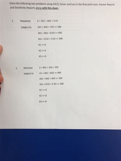 solved solve the following two problems using excel solver