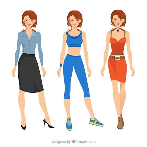 Mujer Con Ropa Diferente Vector Premium