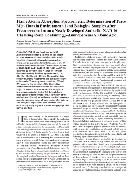 Pdf Determination Of Lead In Water Using Amberlite Xad 2 Functionalized With Xylenol Orange