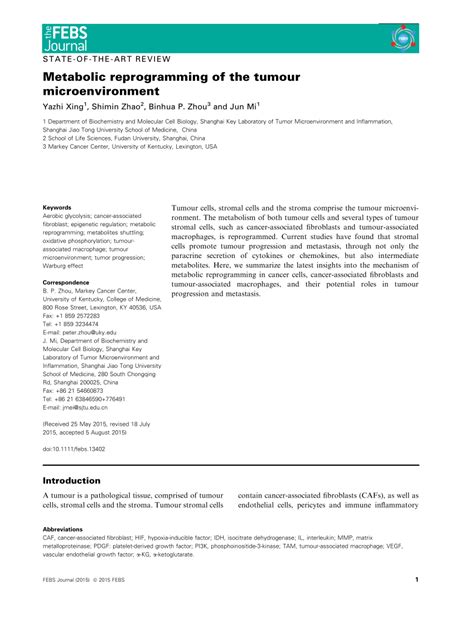 Pdf Metabolic Reprogramming Of The Tumour Microenvironment