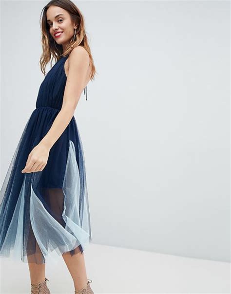 Asos Premium Godet Mittellanges Tüllkleid Mit Neckholder Asos