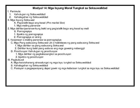 Modyul Outline Modyul Mga Isyung Moral Tungkol Sa Seksuwalidad I Panimula