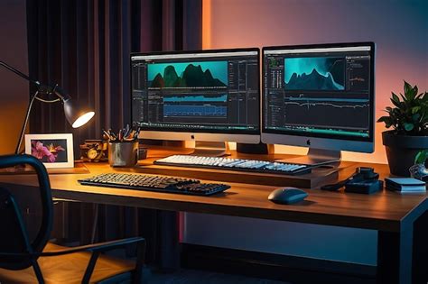 Modern Workspace Featuring Sophisticated Computer Setu Premium Ai