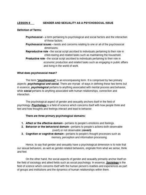 Psychological Perspective In Gender And Sexuality Pdf Love Senses