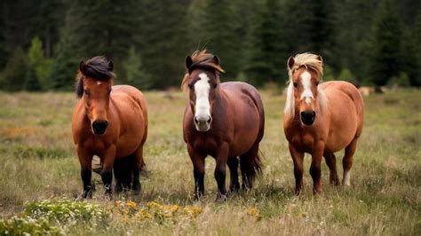 Close Up Shot Of Adorable Ponies Enjoying The Wilderness Premium Ai