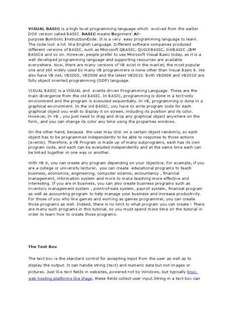 Visual Basic Is A High Level Programming Language Which Evolved From The Earlier Pdf Basic