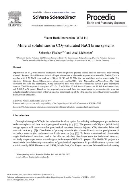 Pdf Mineral Solubilities In Co2 Saturated Nacl Brine Systems