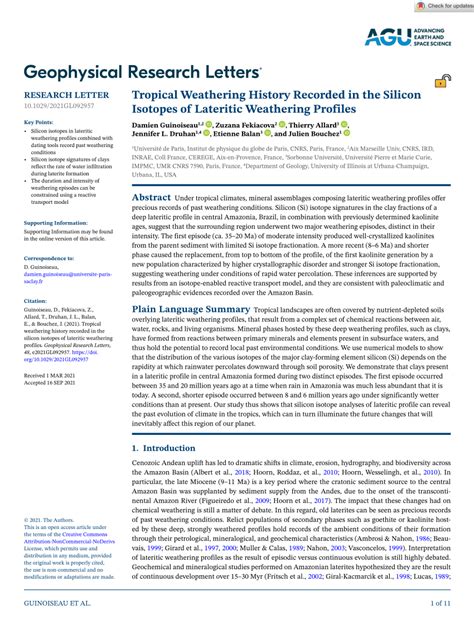 Pdf Tropical Weathering History Recorded In The Silicon Isotopes Of