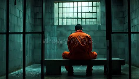 Jailed Man Dressed In Orange Jumpsuit Sit On A Bench Stock Image