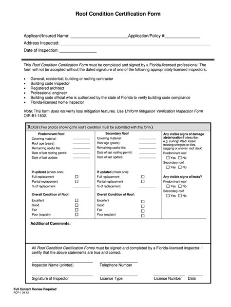 Roof Condition Certification Form Citizensflacom Fill Out And Sign Printable PDF Template