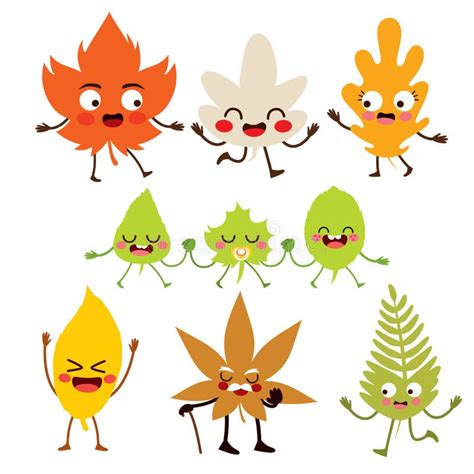 Autumn Leaves Cute Characters Stock Vector Illustration Of Maple Fall 158873840