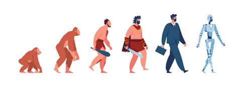 Human Evolution Monkey Caveman Businessman Cyborg Male Character