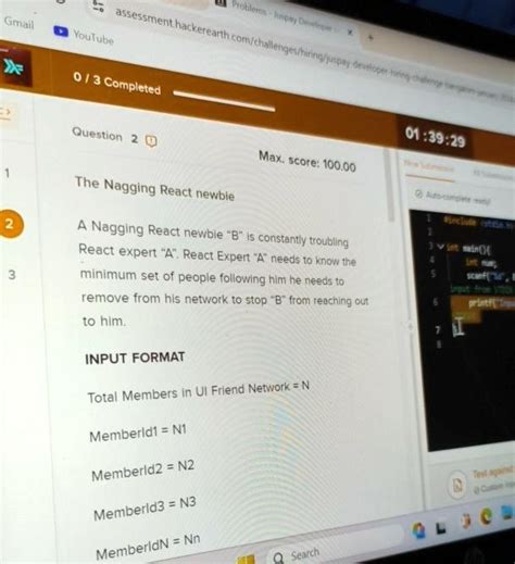 0 3 Completed Question 2 Max Score 100 00 The Nagging React