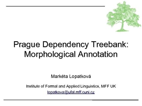 Prague Dependency Treebank Morphological Annotation Markéta Lopatková
