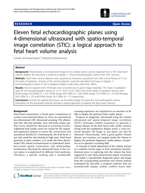 Pdf Eleven Fetal Echocardiographic Planes Using 4 Dimensional Ultrasound With Spatio Temporal