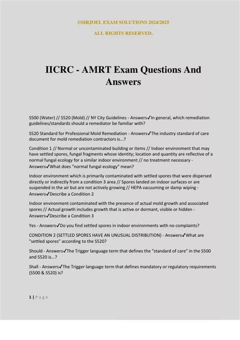 Iicrc Amrt Exam Questions And Answers Iicrc Amrt Stuvia Us