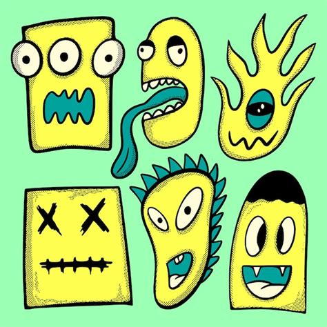 Conjunto De Coleção Doodle Desenhado à Mão Para Crianças Estilo Vintage