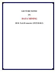 DATA MINING Pdf Pdf LECTURE NOTES ON DATA MINING III B Tech II