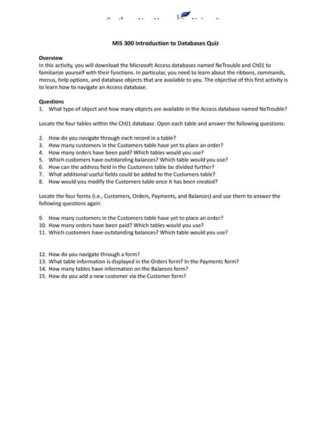 MIS 300 Introduction To Databases Quiz In Particular You Need To Learn About The Ribbons