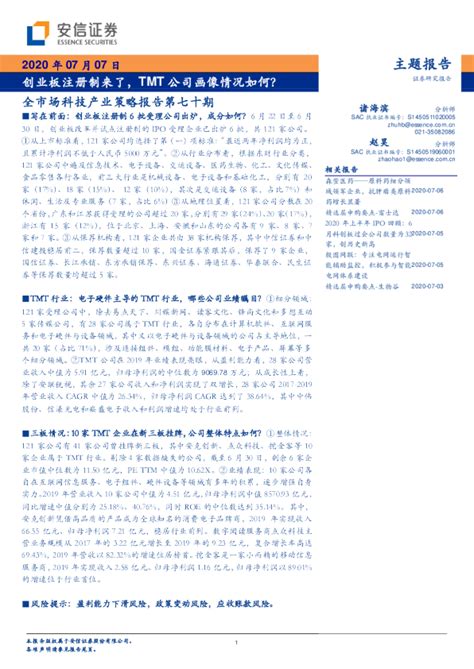 全市场科技产业策略报告第七十期：创业板注册制来了，tmt公司画像情况如何？