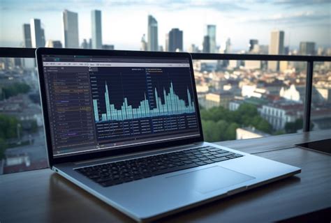 Premium AI Image Financial Chart On A Laptop In An Office With City Views
