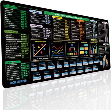 Waterproof Mouse Pad—excel Cheat Sheet Desk Pad—contains 9