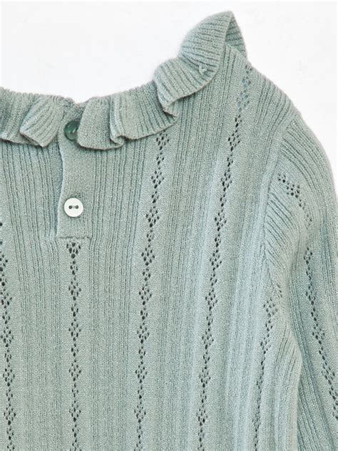 Pullover In Maglia Traforata Con Colletto Arricciato Verde Kiabi
