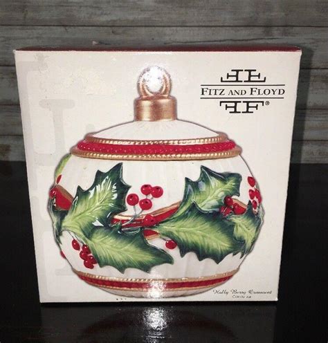 Fitz And Floyd Candy Jar Ornament Christmas Holly Berry 1901127691
