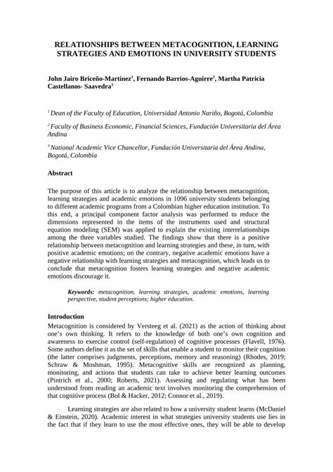 (PDF) RELATIONSHIPS BETWEEN METACOGNITION, LEARNING STRATEGIES AND ...