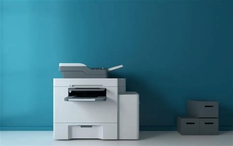 Premium Photo A Printer In A Room With A Blue Wall Behind It