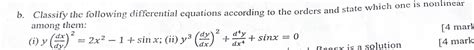 Solved b. ﻿Classify the following differential equations | Chegg.com
